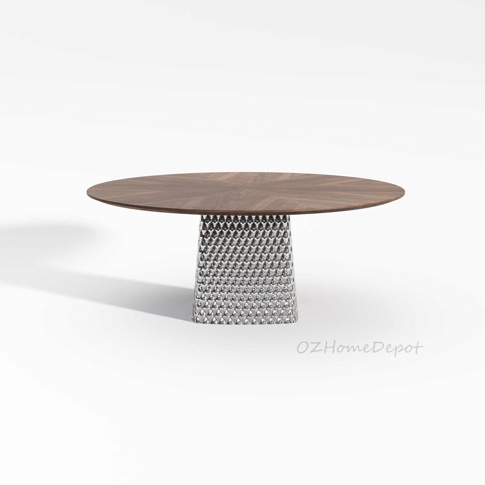 FERGUS Walnut Color Timber Round Dining Table | Dining Chair | Dining ...